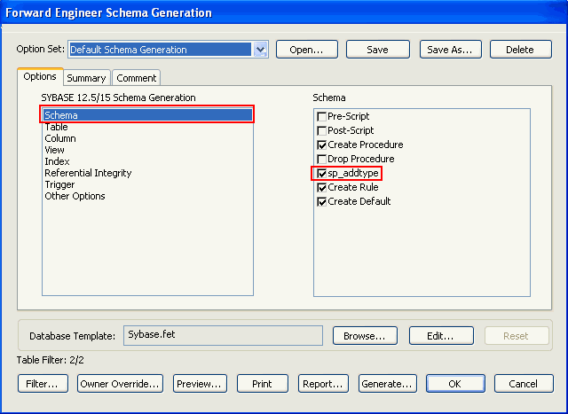 Summary of User Data Type Schema Generation Options